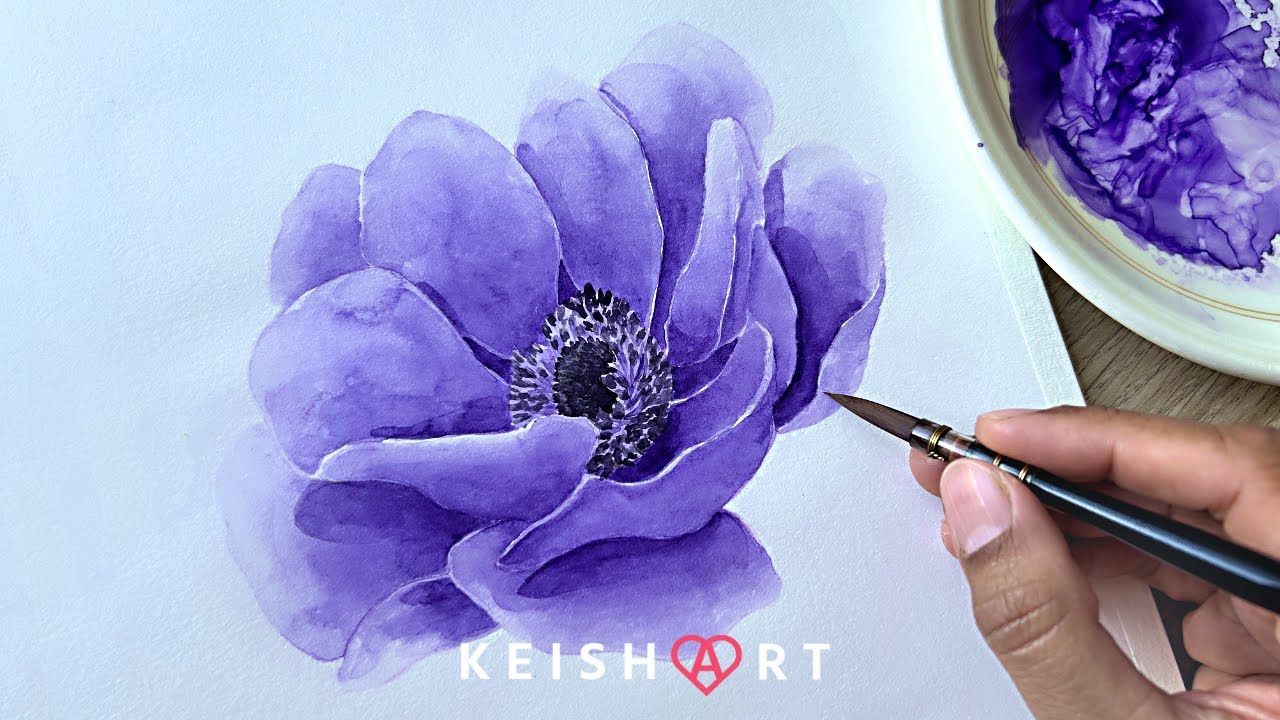 Watercolour First Lesson for Beginners | How to Paint Flower Anemone ...