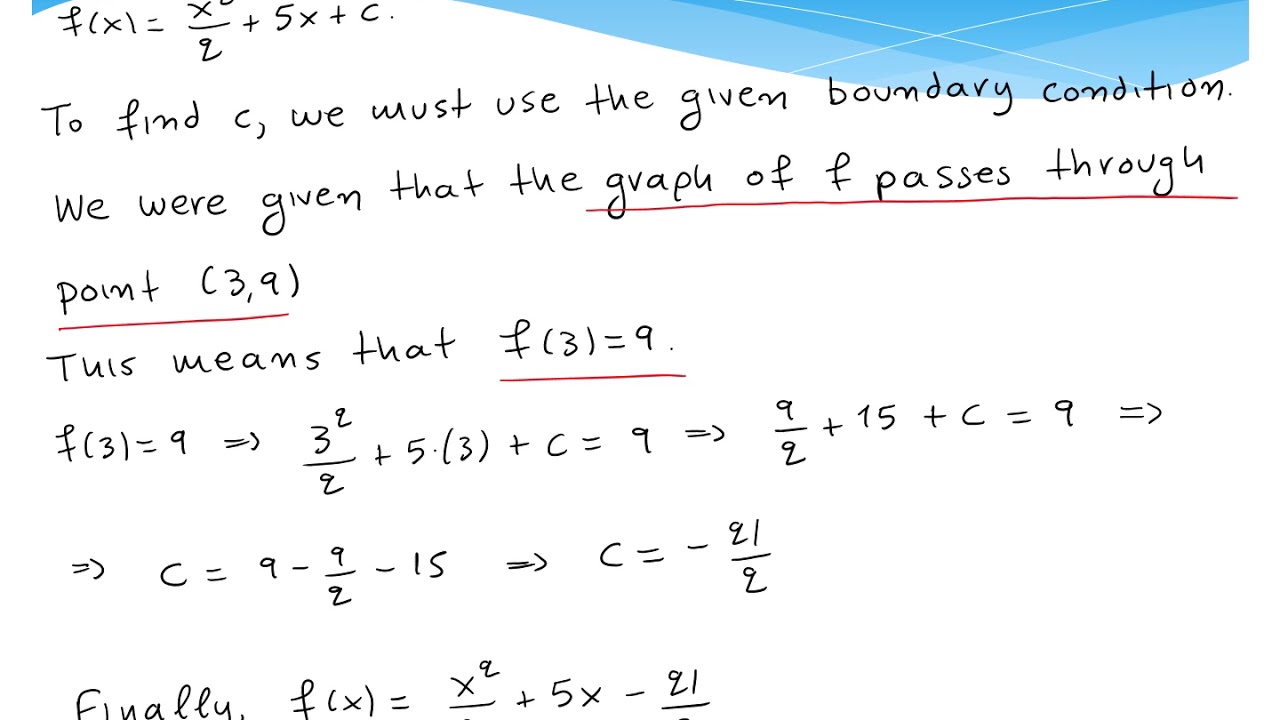 Integrals – Boundary condition Past paper exercise 004 - YouTube