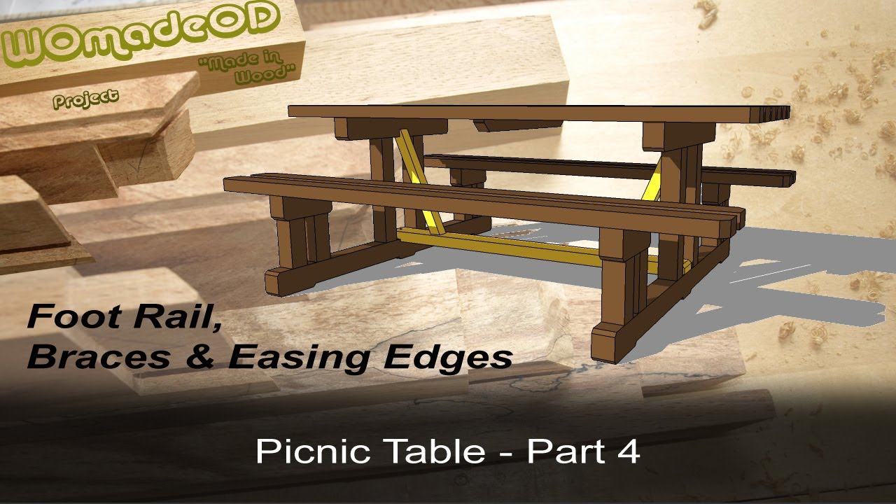 Build a Solid Picnic Table - Foot Rail, Bracing, and Easing Edges - YouTube