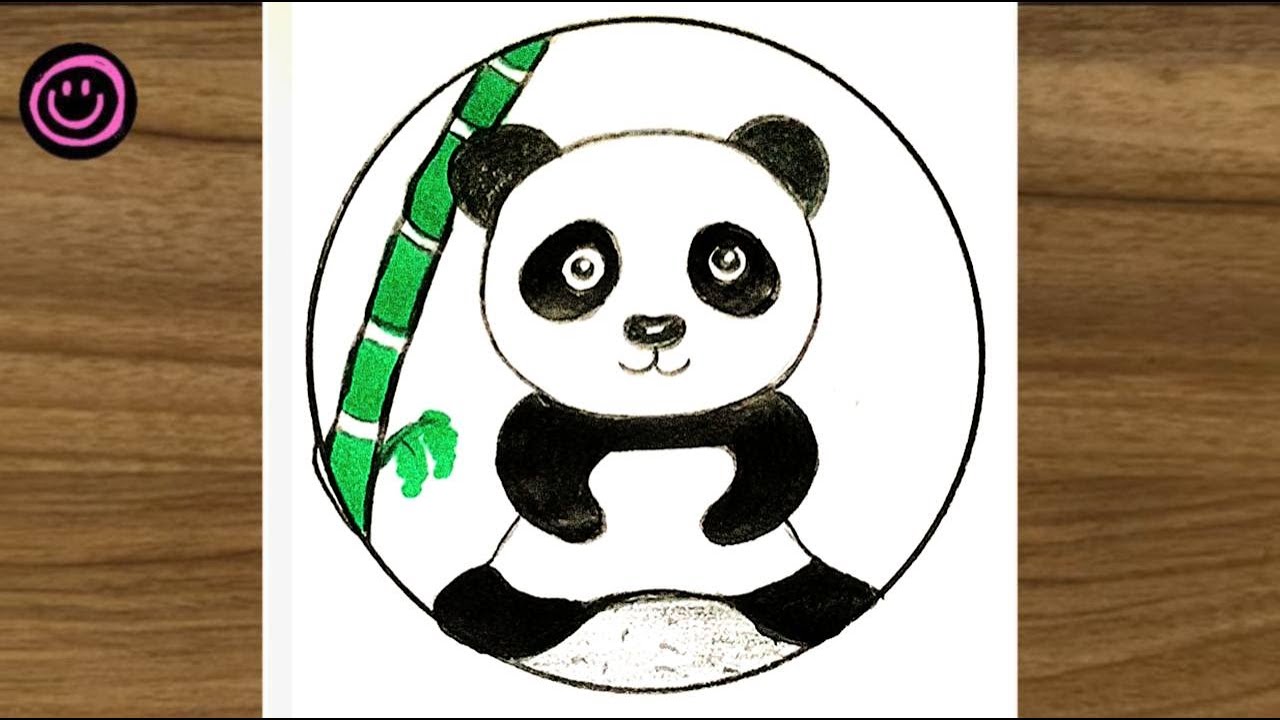 Cute Panda Drawing | Panda Drawing in Circle | Easy Circle Scenery ...