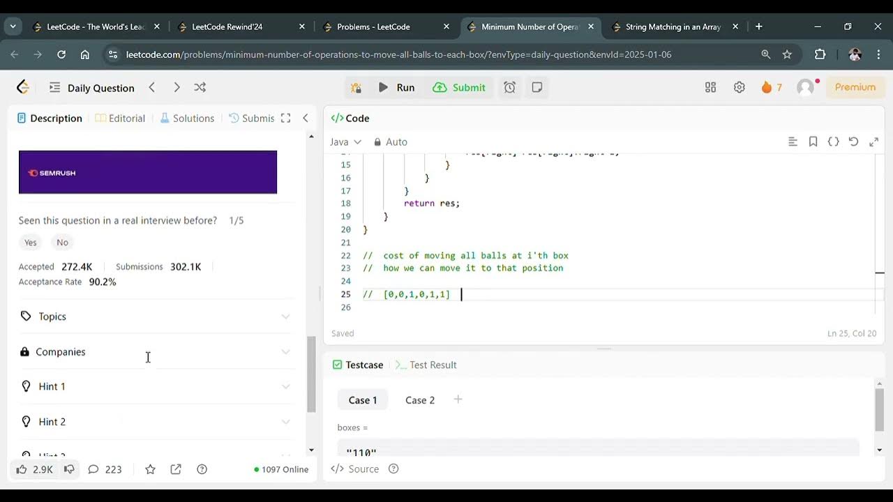 1769-Minimum Number of Operations to Move All Balls to Each Box LeetCode | Uncoding-rohit - YouTube