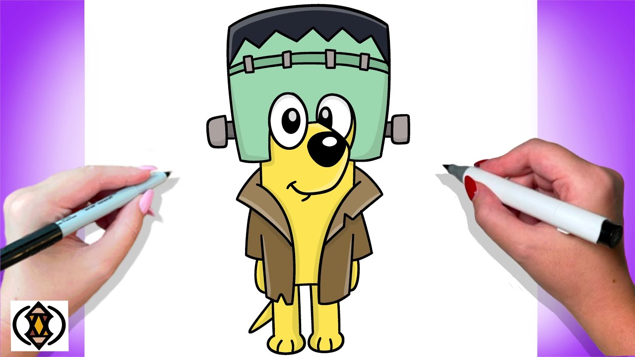 How To Draw Lucky As Frankenstein | Bluey | Halloween Drawing Tutorial ...