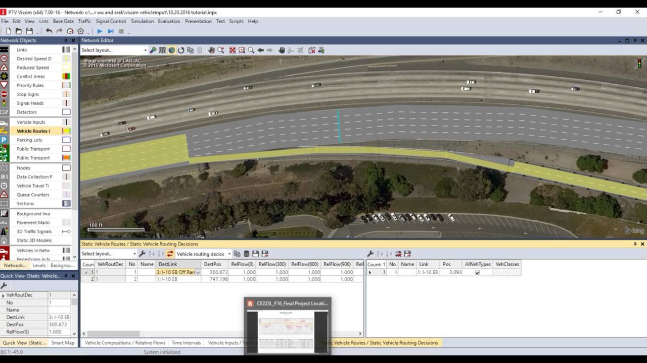 VISSIM Vehicle Input, Routes, Data Collection for Evaluation Simulation ...