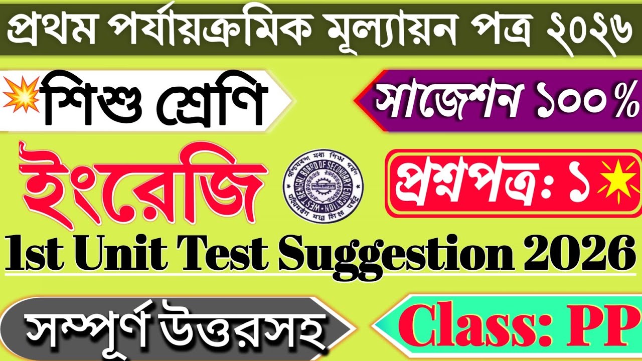 Class PP English 1st Unit Test 2026 | Pre Primary 1st Unit Test 2026 ...