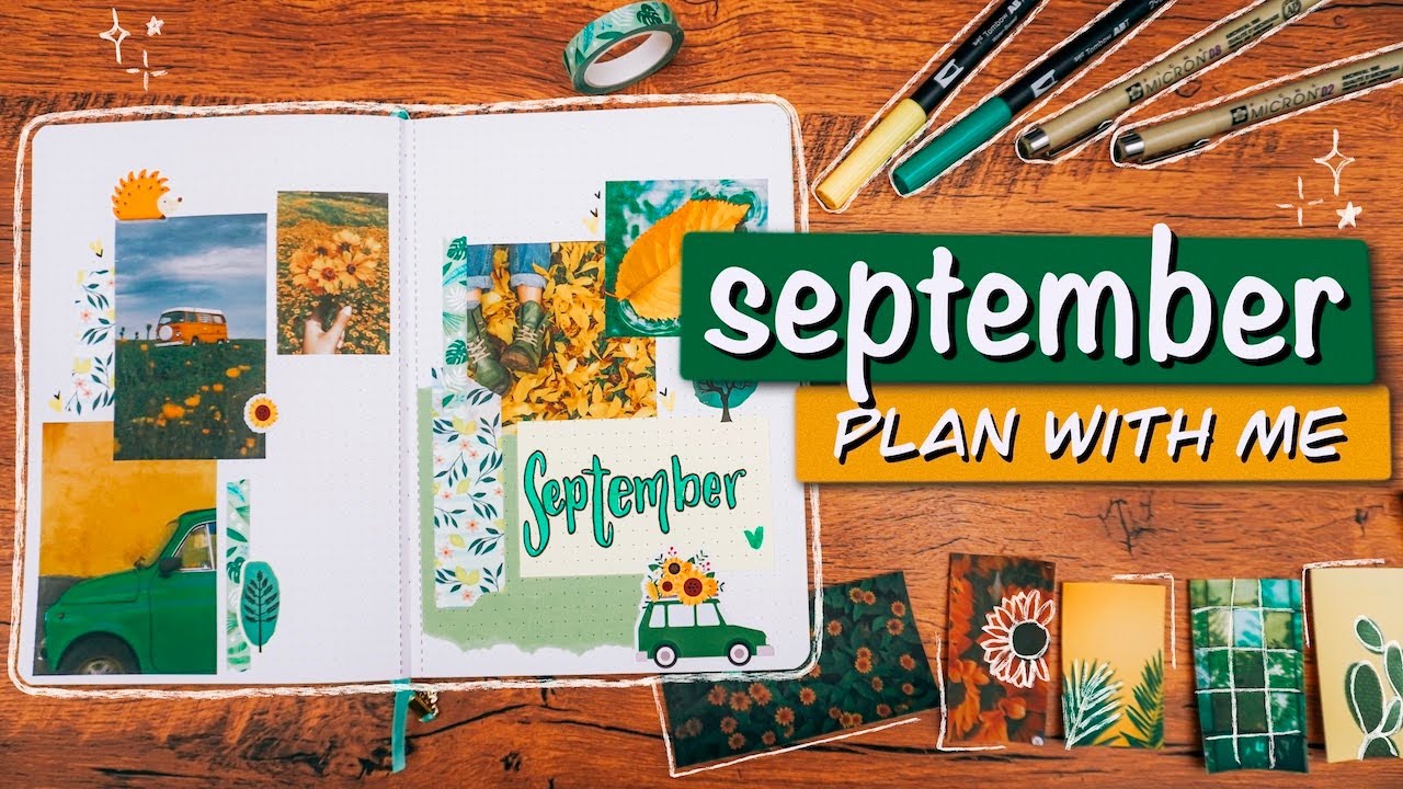 september plan with me | yellow and green theme | monthly bullet ...