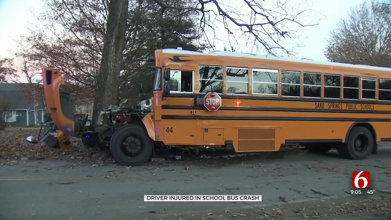 Sand Springs School Bus Hits Tree - YouTube