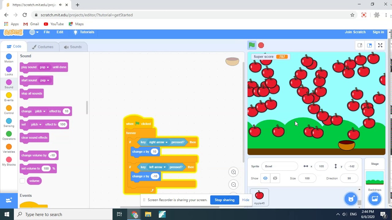 Collecting bunches of apple in Scratch - YouTube