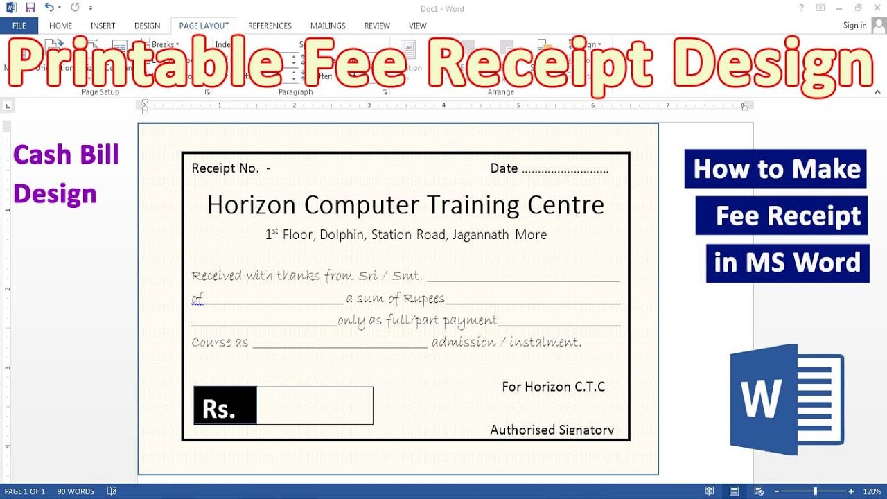 How to Make Fee Receipt in MS Word | Printable Fee Receipt Design ...