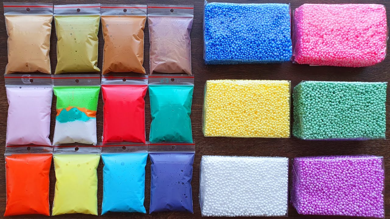 Making Crunchy Slime with Bags and Foam Bricks - YouTube