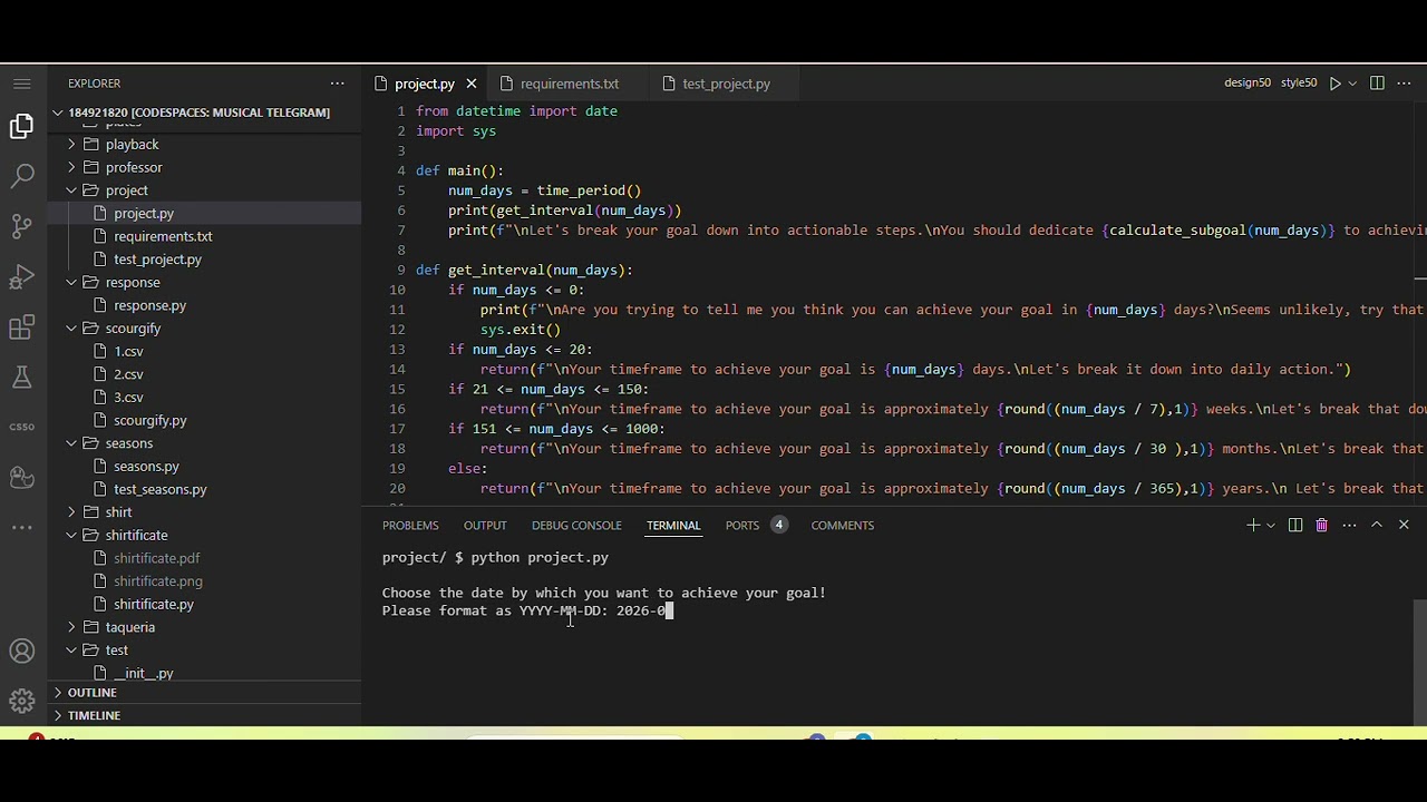 Final Project CS50P: Goal Calculator - YouTube