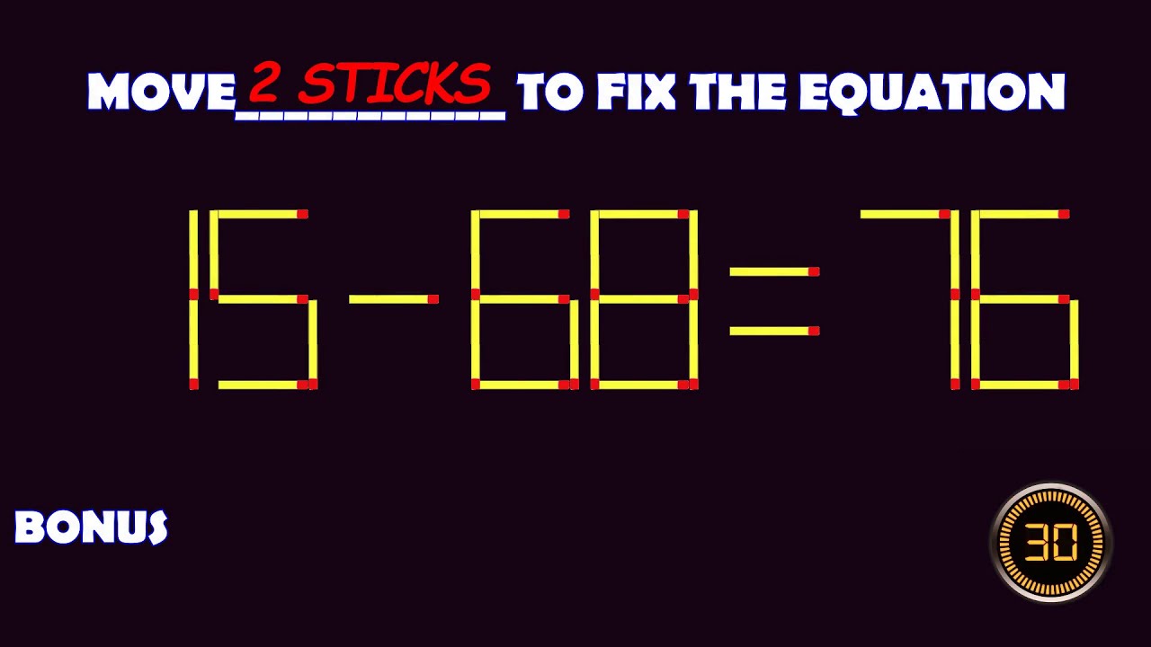 Matchstick Magic (2-digits) #292 | Can you solve the puzzle by moving one or two matchsticks ...