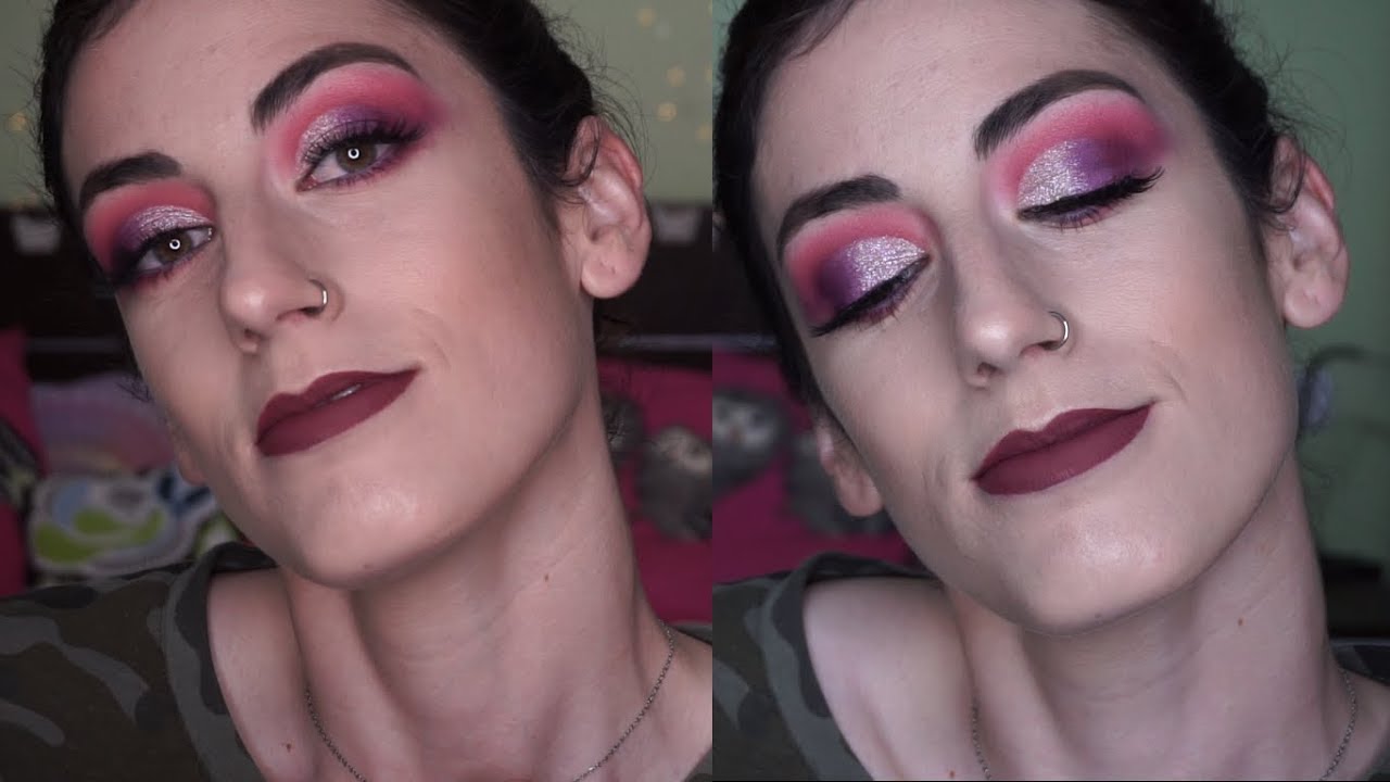 Pink & purple glittery cut crease // Recreando el look de Erin Rose ...