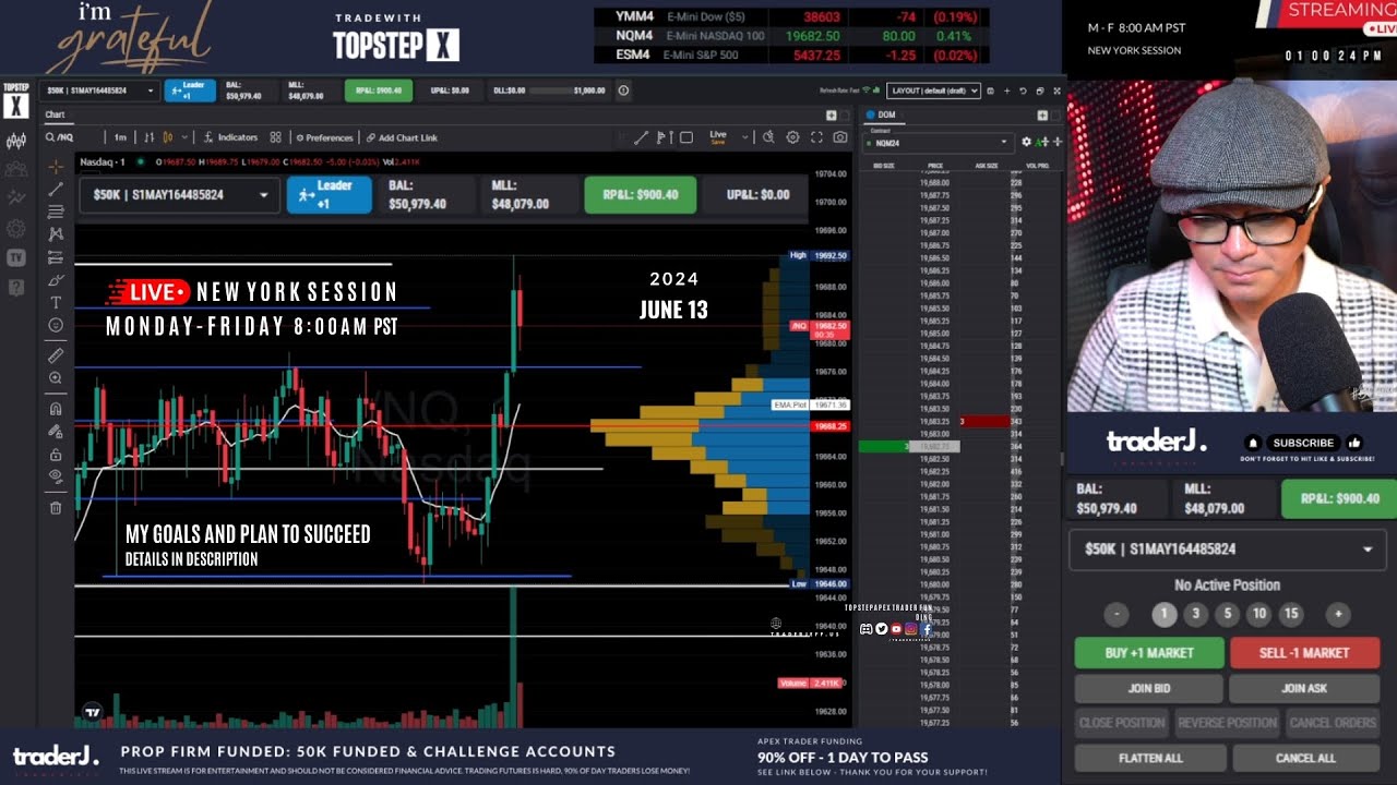 LIVE NASDAQ Futures Trading: $1,800 Profit | TopstepX 2 Accounts Trade ...