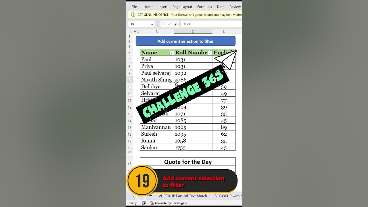 Day 19 Add Current Selection To Filter In Excel Exceltricks Excel Exceltutorial Exceltips