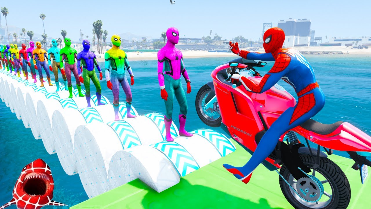 الأبطال الخارقين على القضبان دوامة قمع جسر - SPIDER-MAN!on Motorcycle ...