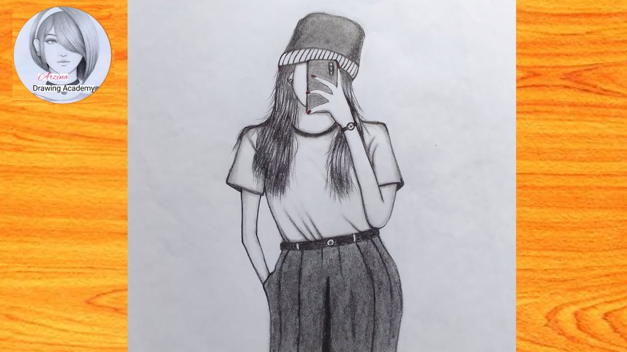 How to draw beautiful Girl taking a selfie || pencil sketch of beginner ...
