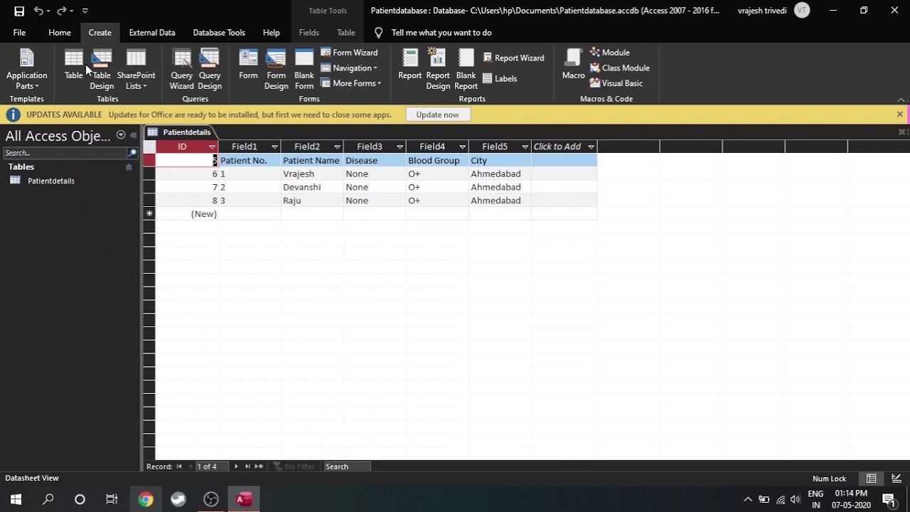 How to create a database for patients in MS Access - YouTube