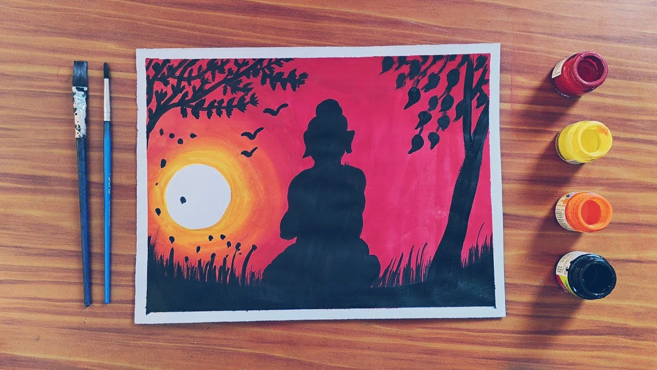 Vesak Card Painting Very Easy | Budh Purnima Painting With Poster ...
