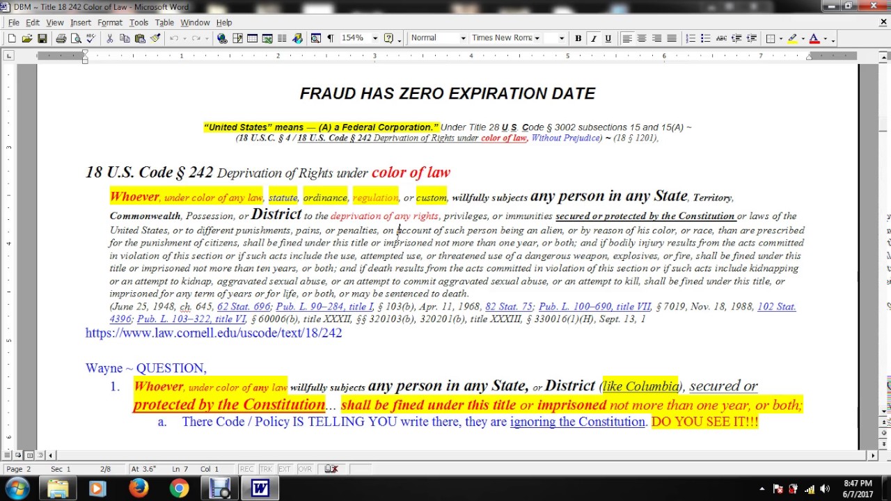 Midnight Think Tank 18 U S Code 242 Under Color Of Law YouTube