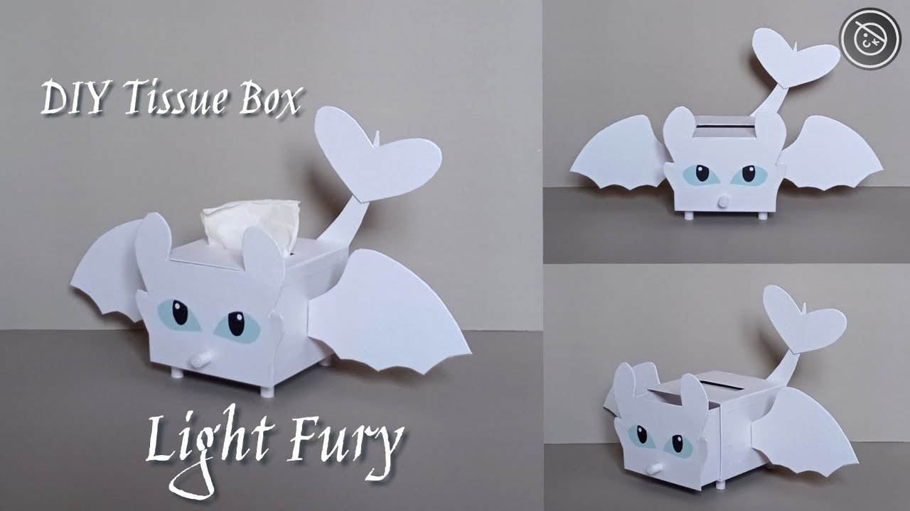 DIY LIGHT FURY DRAGON TISSUE BOX CARDBOARD | KERAJINAN TANGAN KOTAK ...