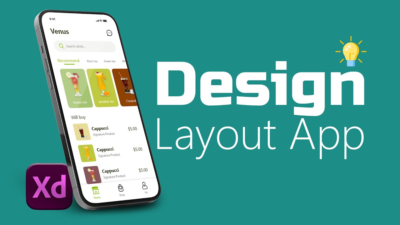 Learn Design layout Mobile Drinking APP with Adobe XD - YouTube