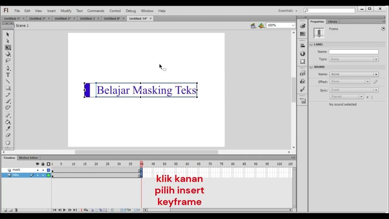 Belajar Masking Teks Adobe Flash CS 6 (tutorial membuat tulisan berjalan) - YouTube