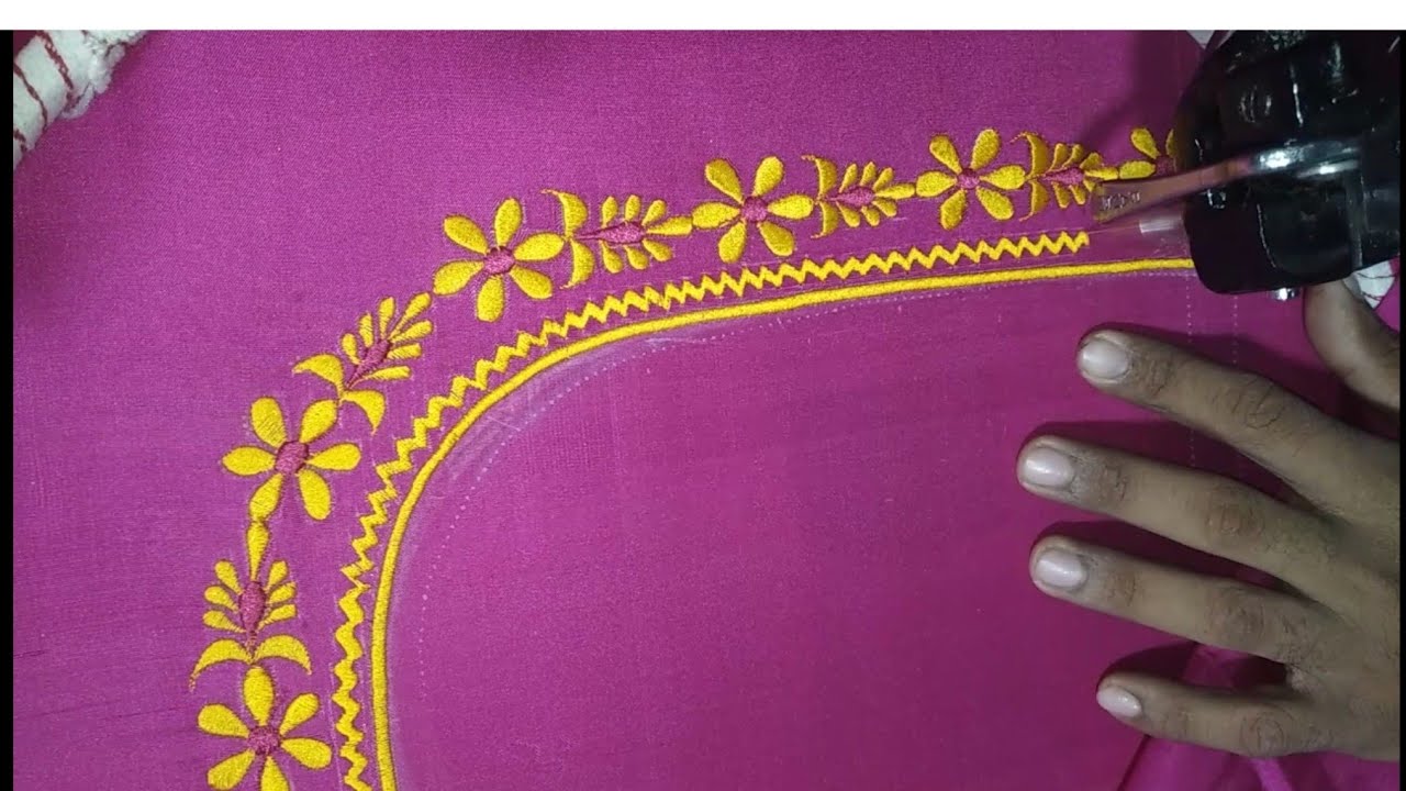 Latest and simple blouse neck embroidery design making video by manual ...