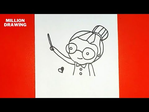 How to Draw a Cute Teacher Step by Step Easy #5 || Teacher Day Drawing ...