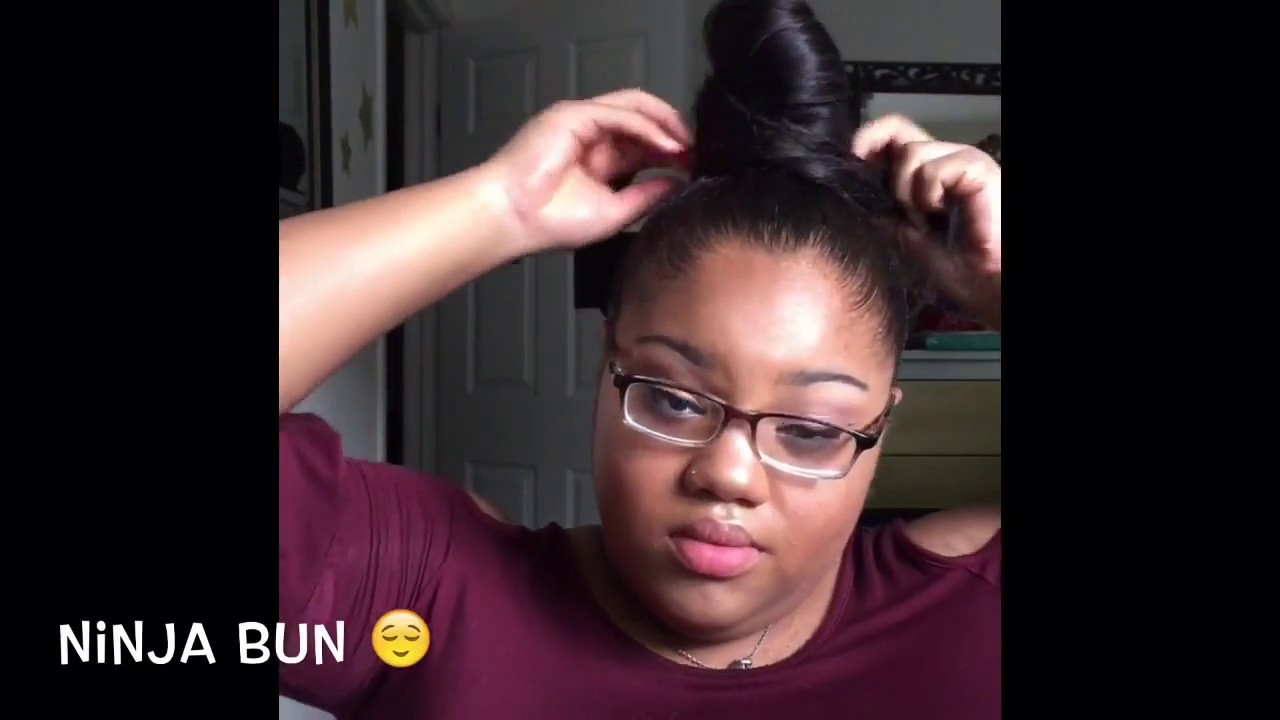 Ninja Bun W/ Weave Tutorial ! SLAYED EDGES . - YouTube