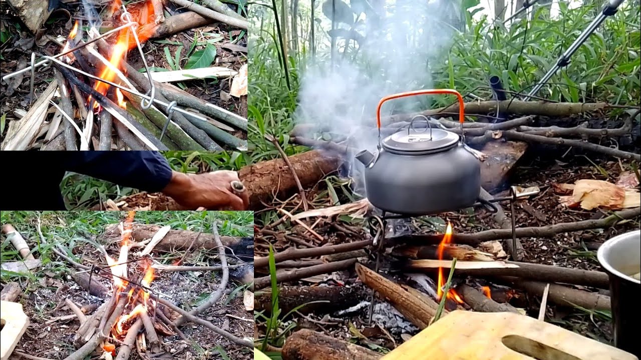 Membuat tungku api,dengan 6 pasak tenda. - YouTube