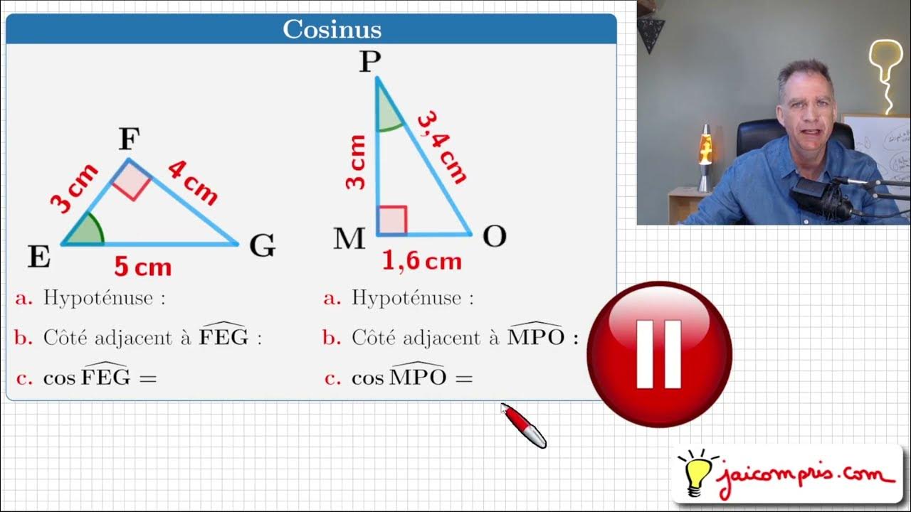 Exercice ♦ Calculer le cosinus d’un angle • Hypoténuse, adjacent ...