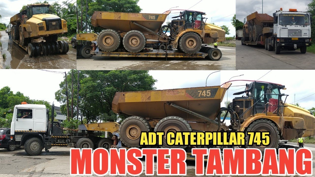 VOLVO F12 TRAILER DOLLY MEMBAWA MUATAN BERAT 41TON ADT CATERPILLAR 745 ...