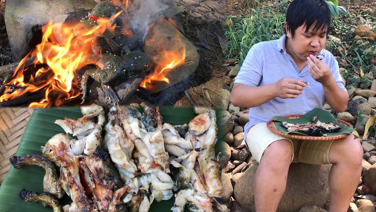 Found frogs in the forest, whole grilled frogs with salt and pepper ...