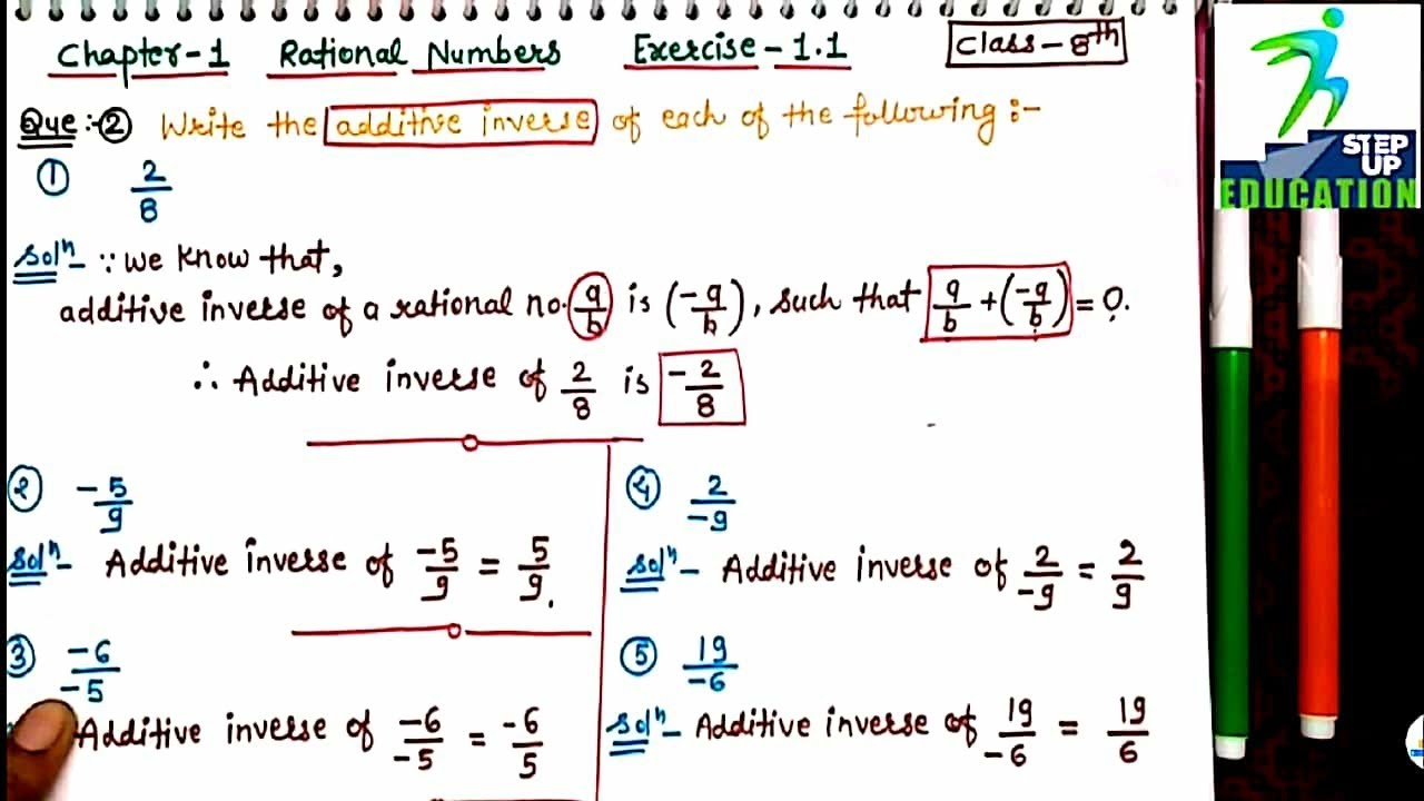Class-8th(maths) chapter-1 rational numbers exercise-1.1 ques-2 - YouTube