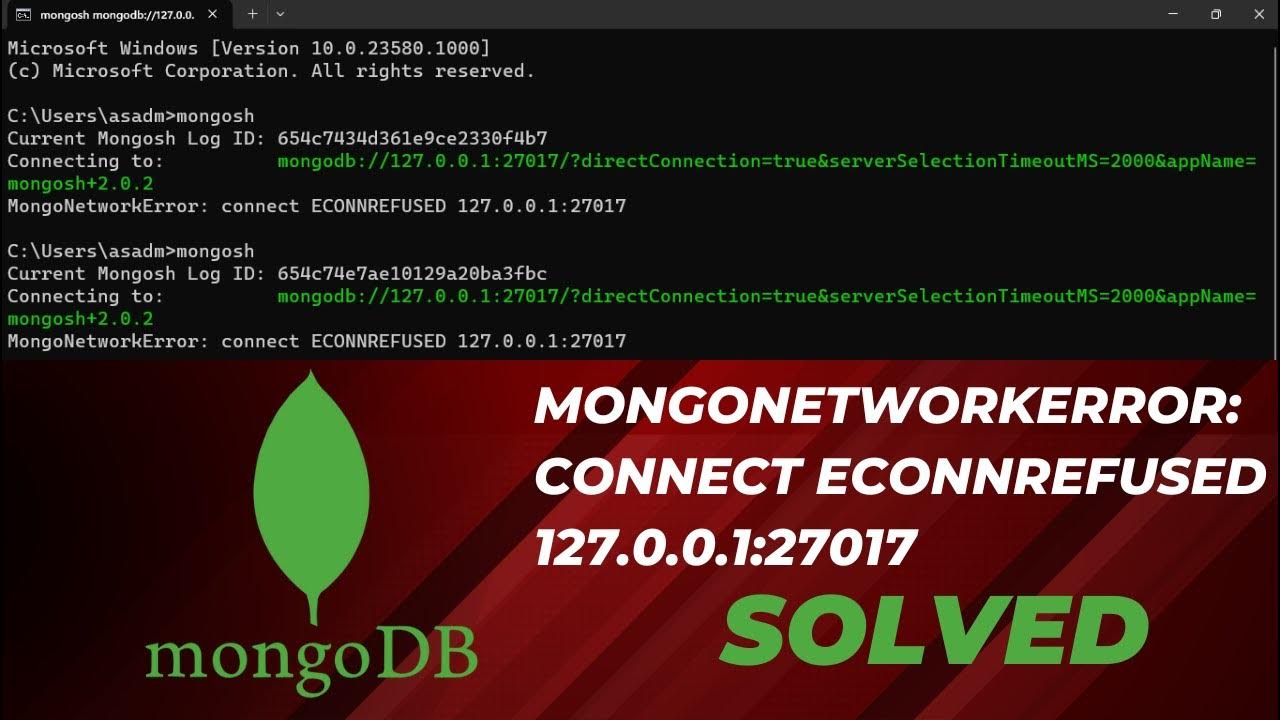 MongoNetworkError connect ECONNREFUSED 127.0.0.1:27017 SOLVED - YouTube