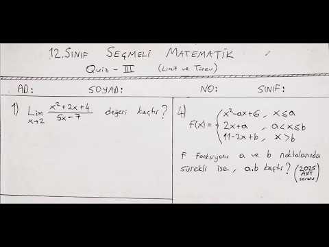12.SINIF SEÇMELİ MATEMATİK 2.Dönem 1.Sınava Hazırlık (LİMİT-TÜREV)