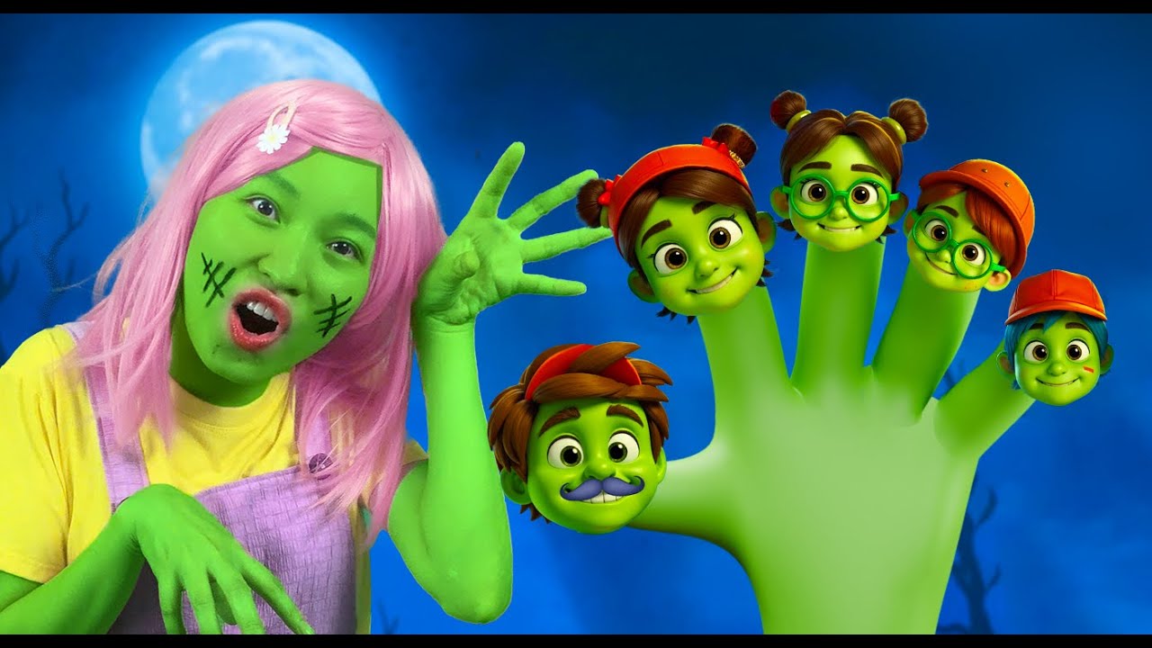 Five Little Zombies on My Hand | Funny Halloween Finger Family Song for ...