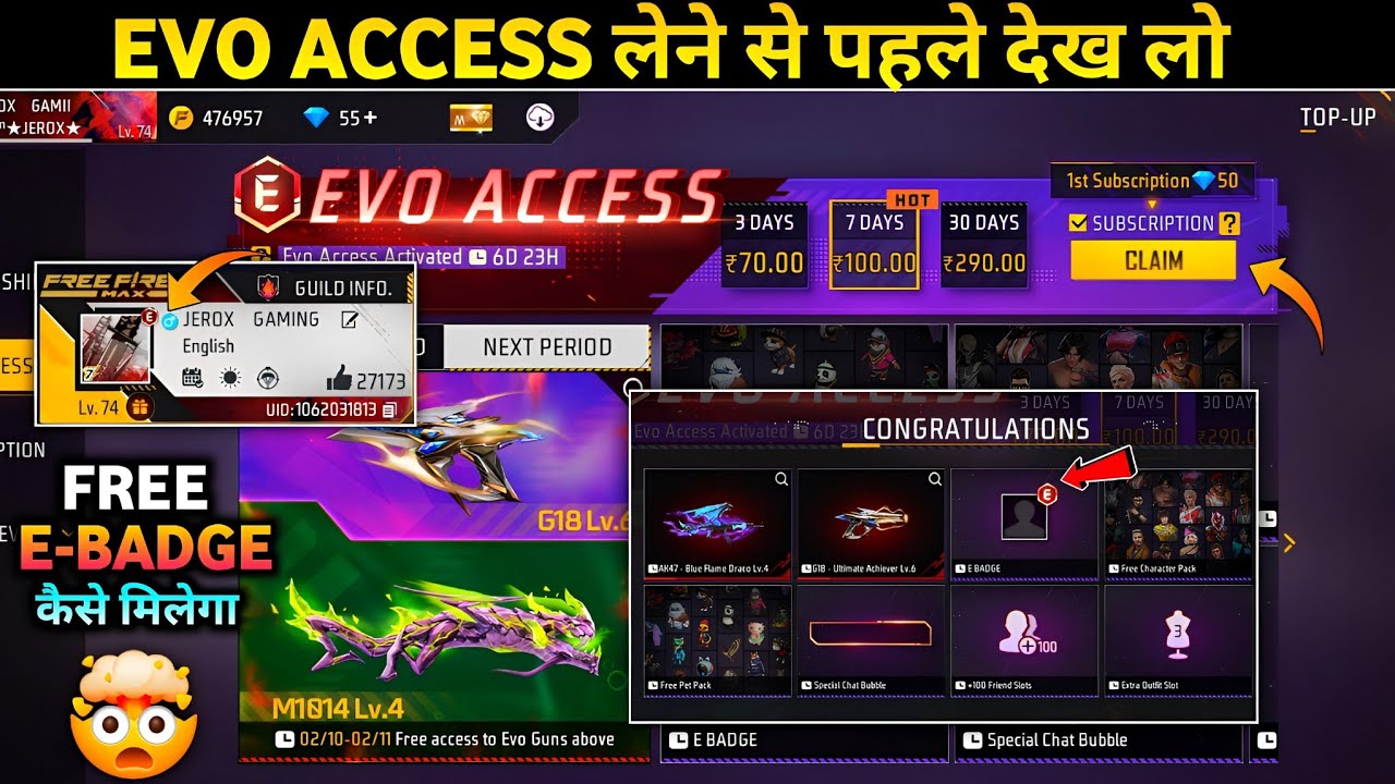NEW EVO ACCESS EVENT FREE FIRE | E BADGE KAISE MILEGA | FF NEW EVENT ...