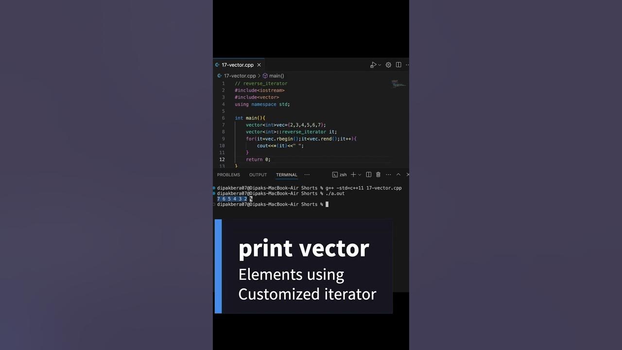 Print Vector in Reverse Order Using reverse_iterator | Quick C++ Guide #programming - YouTube