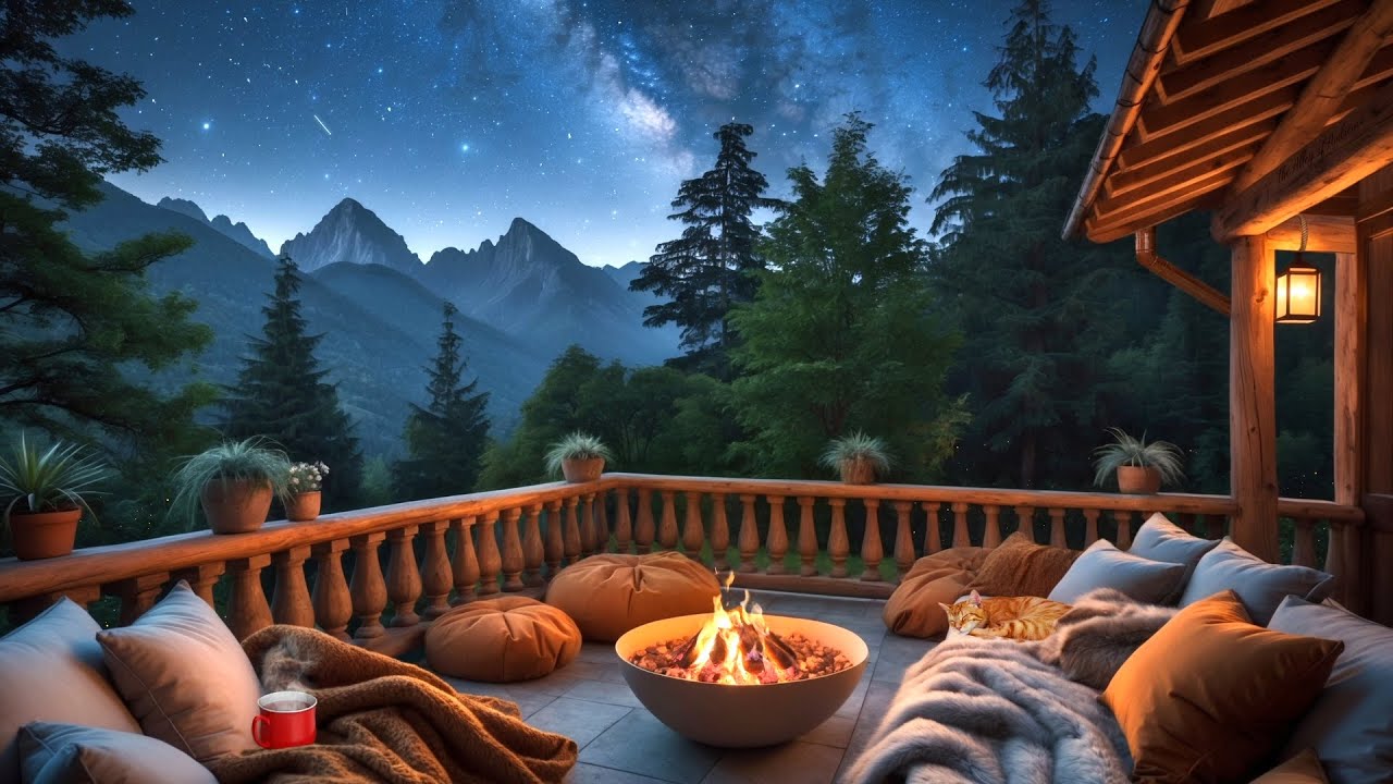 Cozy Night Terrace in Enchanted Forest Ambience 😴 Sleep & Relax with ...