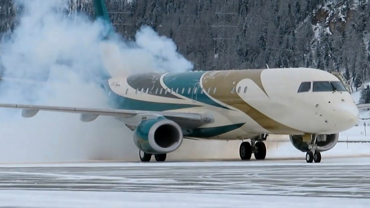 Cold Start Up! Smoking Engine VIP Embraer 1000 Lineage De-Icing Winter ...