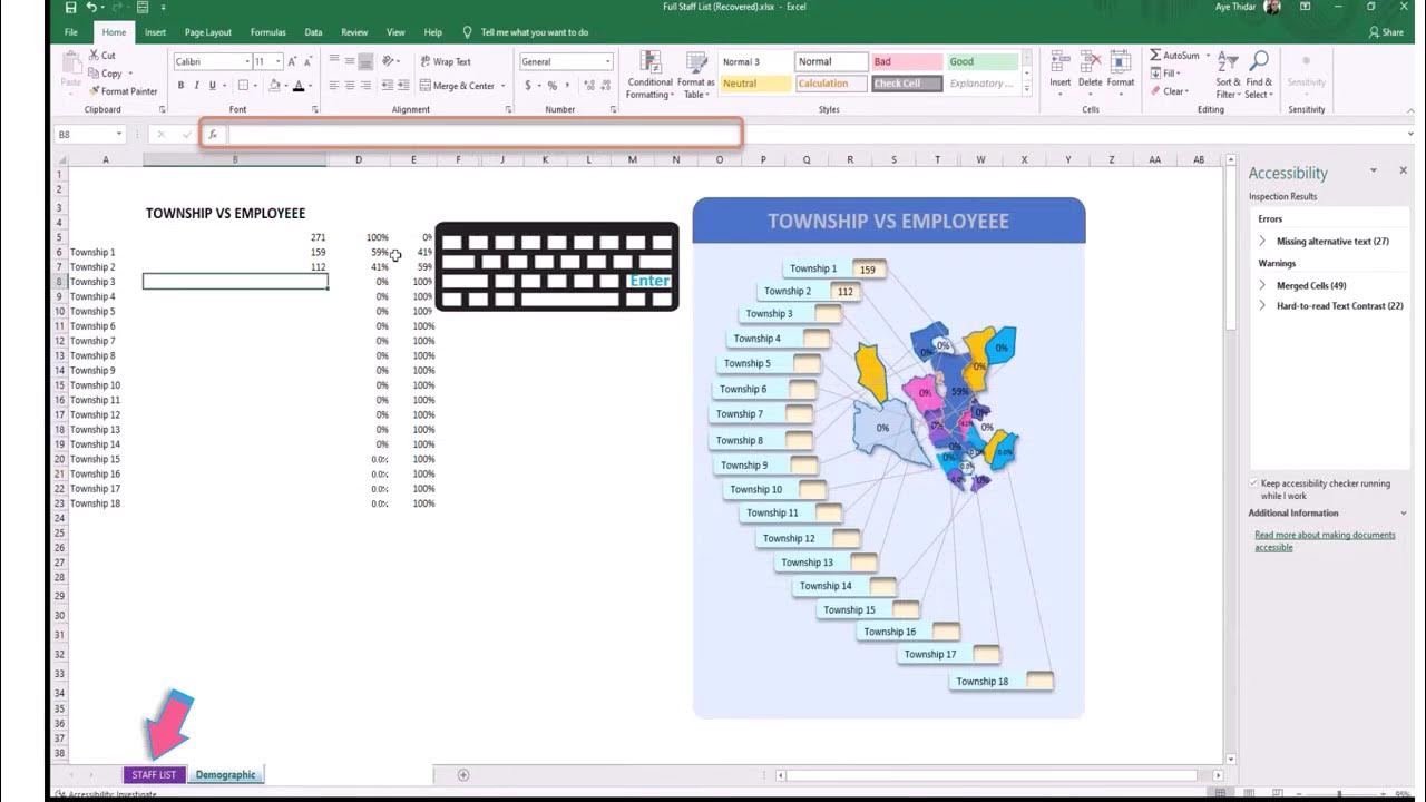 Adding the "Countif" link to the demographic chart (Part 2). - YouTube