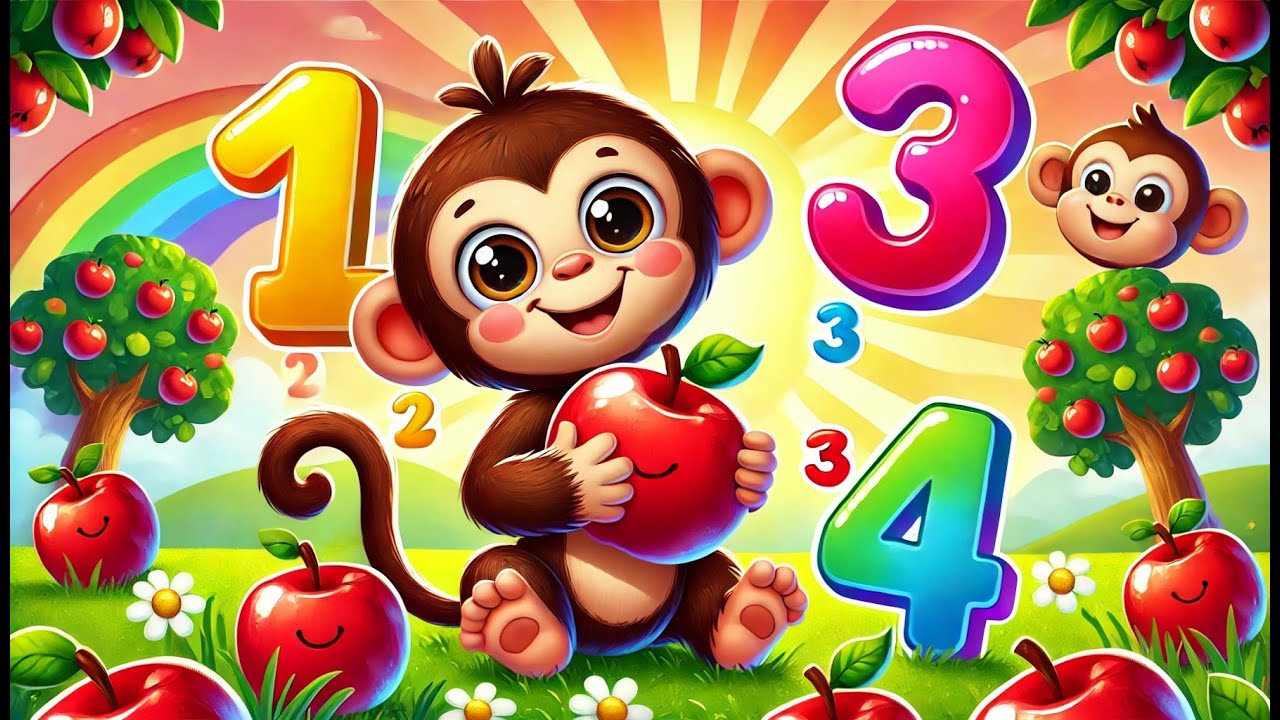 Learn Numbers with Monkey and apples | Learn 1234 | Count 1 to 5 ...
