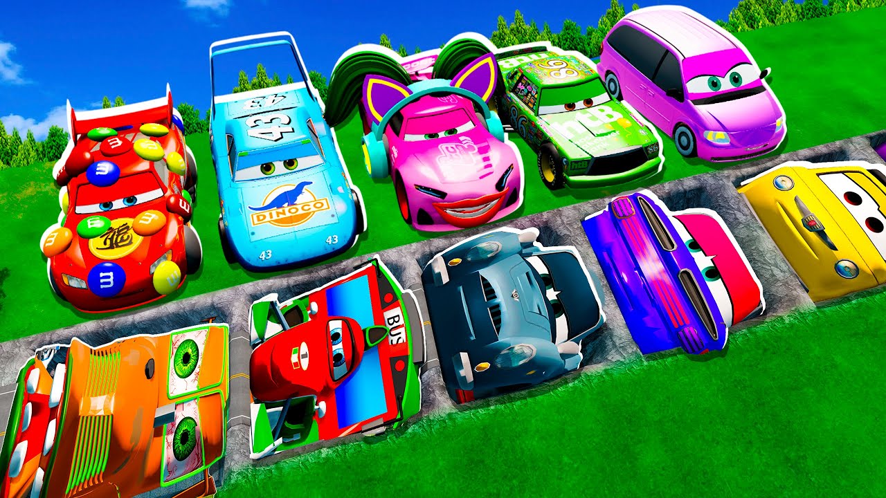 Mega Pits with McQueen & Pixar Cars VS Big and Small Lightning McQueen ...