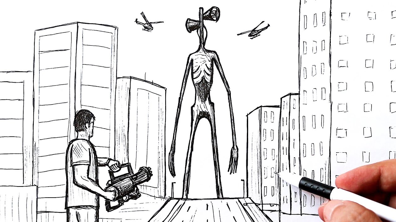 How to draw a Siren Head attacking City - YouTube