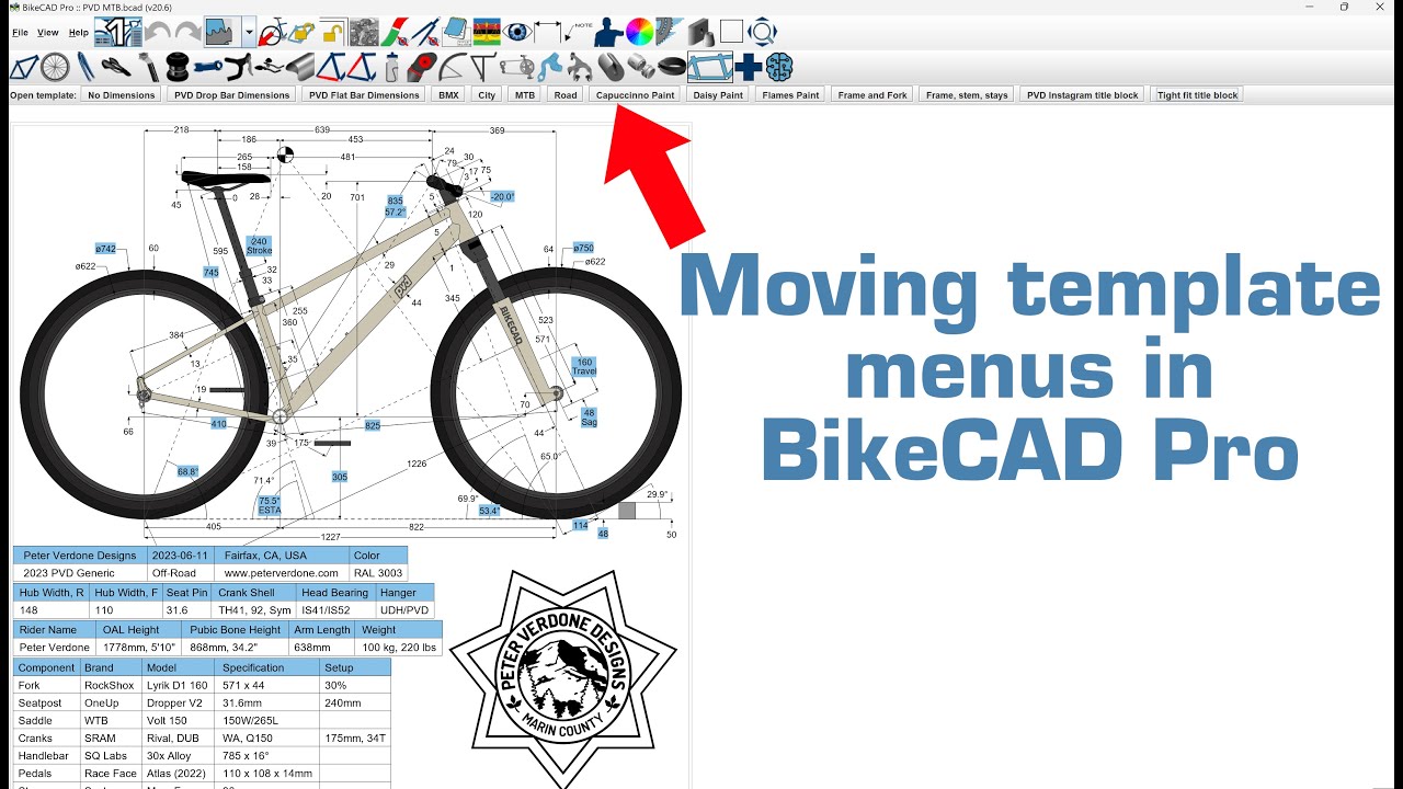Moving template menus in BikeCAD Pro - YouTube