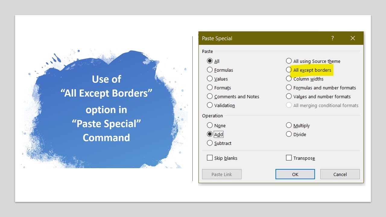 Paste Special option 'All except borders' English - YouTube