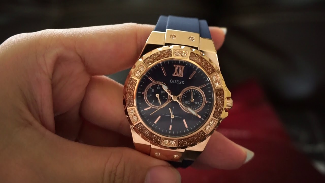 GUESS W1053L1 สายซิลิโคนสีน้ำเงิน ของแท้ cmg - YouTube