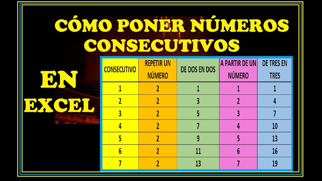 NUMEROS CONSECUTIVOS EN EXCEL - YouTube