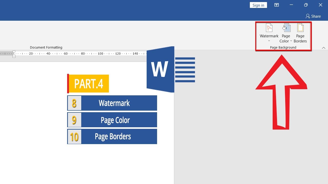PART.4 - Using Watermark, Page Color and Page Border in Microsoft Word ...